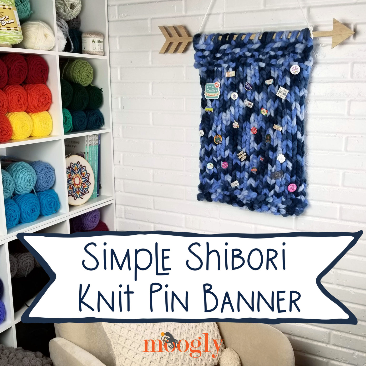 Simple Shibori Knit Pin Banner - Free Pattern on Moogly
