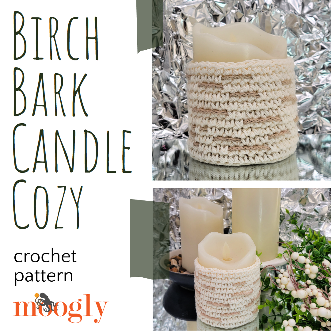 Birch Bark Candle Cozy - Free Crochet Pattern on Moogly