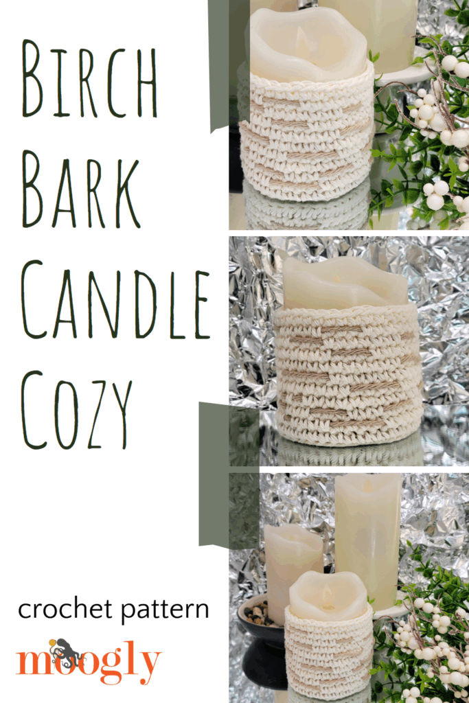 Birch Bark Candle Cozy - Free Crochet Pattern on Moogly