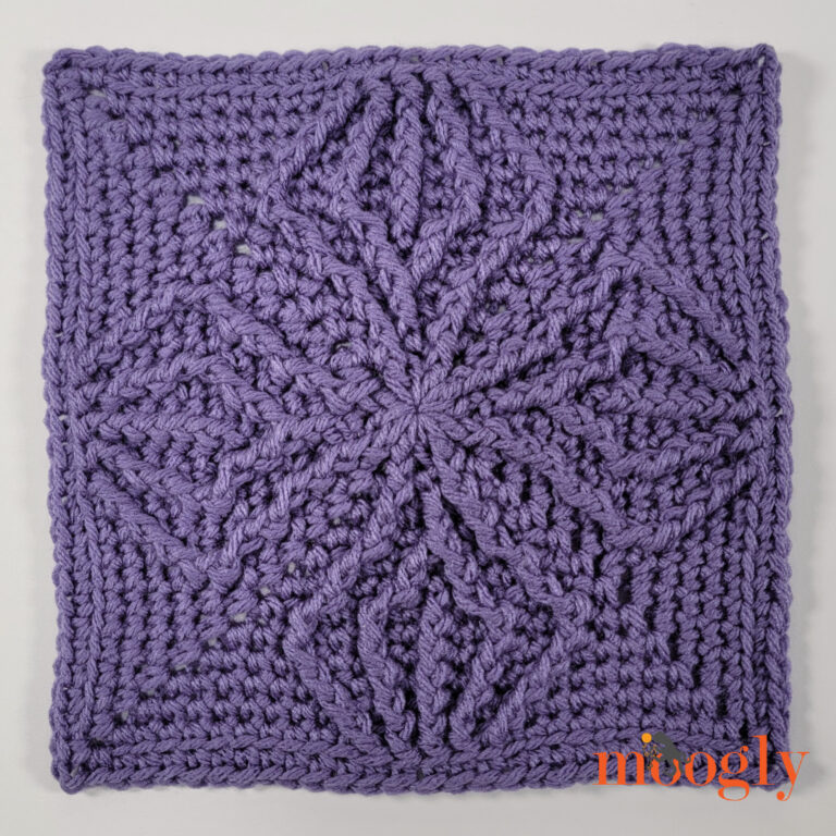 Forked Cable Square - 8 Inch Crochet Block - moogly
